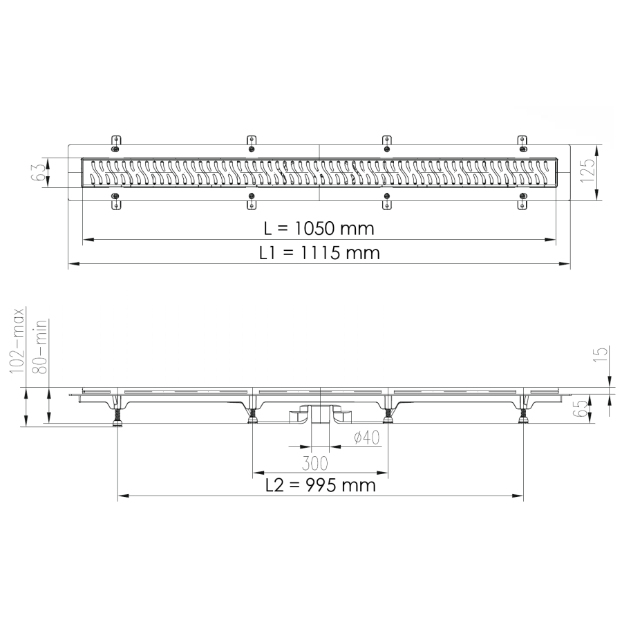 Lineární plastový žlab se spodním odtokem DN 40, DROPS - Povrchová ...